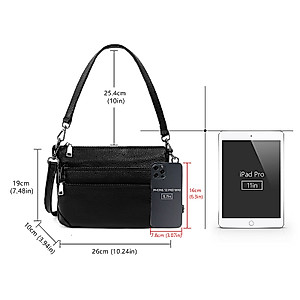 Pearl Angeli Crossbody Bags for Women Genuine Leather Shoulder Bag Multi-Pocket Messenger Bag Ladies Handbag Purse Black