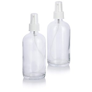 JUVITUS 8 oz Clear Boston Round Thick Plated Glass Bottle with White Fine Mist Spray (2 Pack)