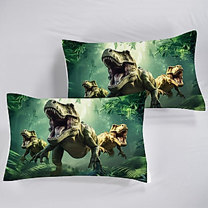 VTKON Dinosaurs Bed Sheets Twin for Boys Easy Care Dinosaur Bedding Set 3D Green Realistic Dinosaur Sheets Kids Soft Microfiber Bedding Sheets Set with 1 Fitted Sheet 1 Flat Sheet and 1 Pillowcase