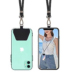 SS Phone Lanyard, Cell Phone Lanyard with Adjustable Detachable Neckstrap and Phone tether, Phone Strap Suitable for All Smartphones-Black