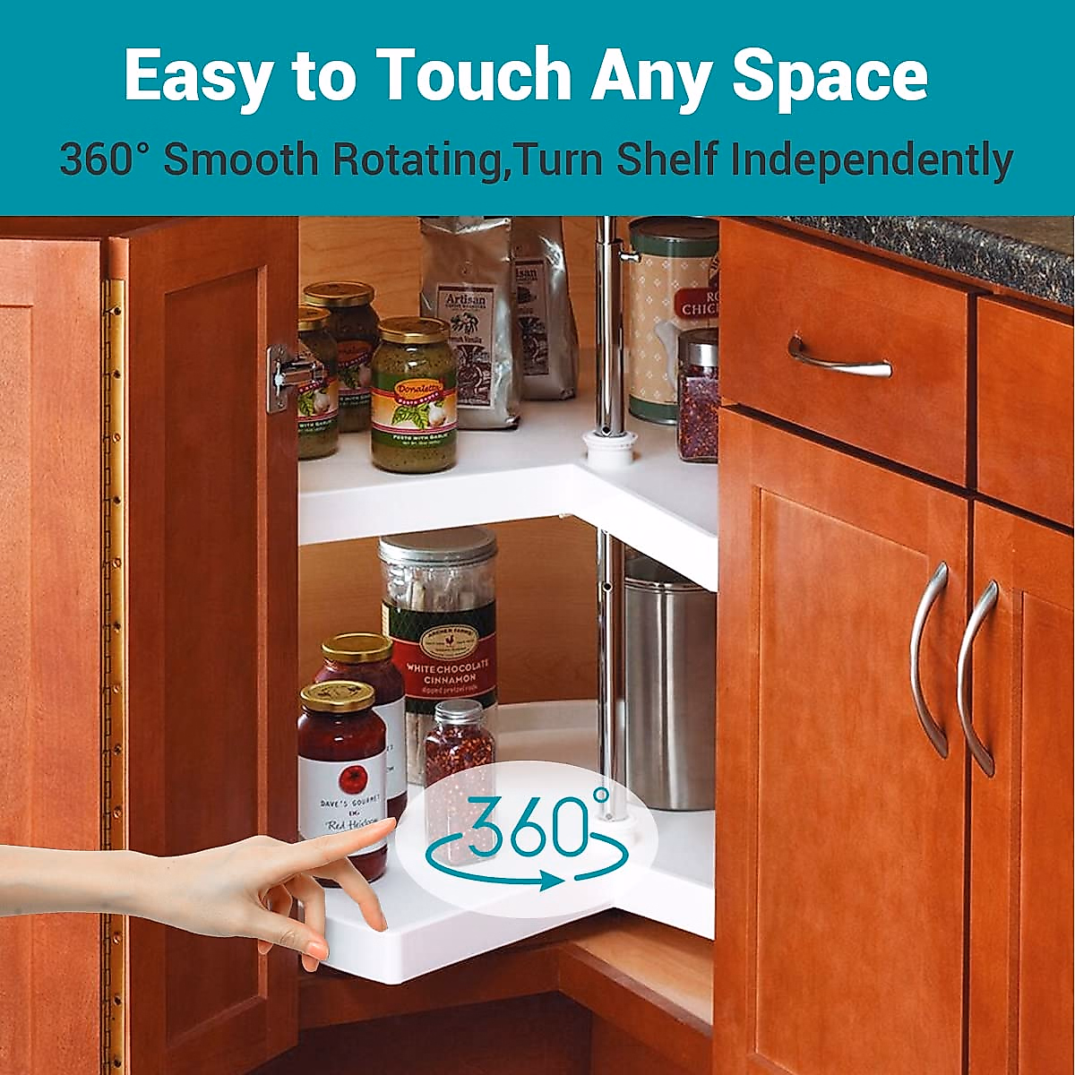 28 Inch White Lazy Susan Turnable, Kidney Shape Lazy Susan Kitchen Cabinet Organizer