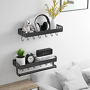 Shengsite Shower Caddy Shelf, Wall Mounted Shower Organizer with Towel Bar and Hooks, Drill Free Aluminum Alloy Caddy Rack for Bathroom, Kitchen, Bedroom, Over Toilet - Set of 2