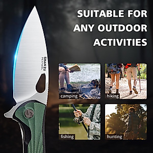 SHAN ZU Pocket Knife 3.2 in, 14C28N Steel Blade EDC Folding Knife for Men & Women, Utility Survival Knife with G10 Handle & Pocket Clip for Camping Fishing Hiking Hunting - Green
