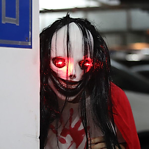 Halloween Mask Ghost face Scary with Hair LED Light up Zombie Horror Full Head Masque Decorations Costume Creepy Cosplay Prop