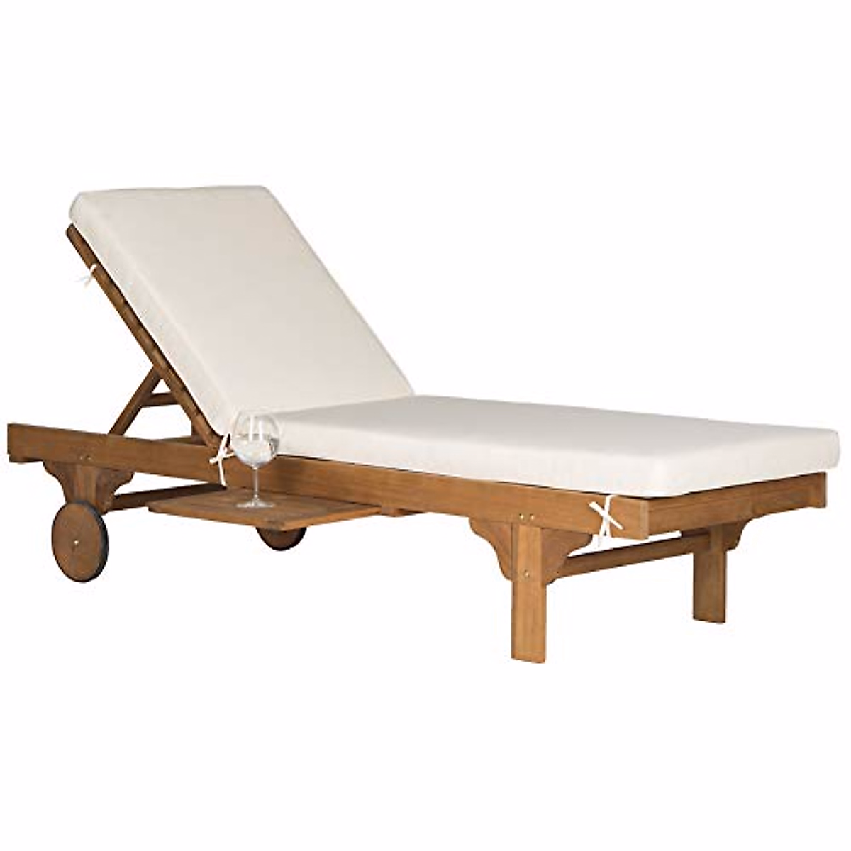 SAFAVIEH Outdoor Collection Newport Natural/ Beige Cushion Built-in Side Table Adjustable Chaise Lounge Chair