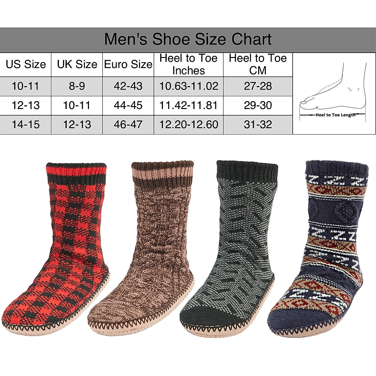 Cozylook Mens Slipper Socks Fleece Lined Non-slip Soles, Winter Soft Thick Cozy Home Boots, Warm Fuzzy House Shoes Indoor, Adult Size 8-9