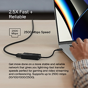Belkin USB Type C to 2.5 Gb Ethernet Adapter, USB-IF Certified Thunderbolt 3 & 4 / USB-C to LAN Network Adapter Compatible with MacBook Pro/Air, iPad Pro, XPS, Surface, and Other USB C Devices