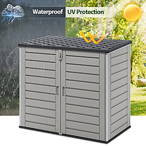 4.6 x 4.1 FT Outdoor Storage Horizontal Resin Shed,49.5 Cu Ft Large Trash Garbage Can Shed,Weather Proof Water Proof PP Material,Hydraulic Rod,Lockable Door,for Patio Storage