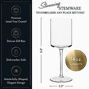 Crystal Wine Glasses, Modern & Elegant Square Glass Set of 2, Large Red Wine or White Wine Glass - Unique Gift for Women, Men, Wedding, Anniversary - 14oz