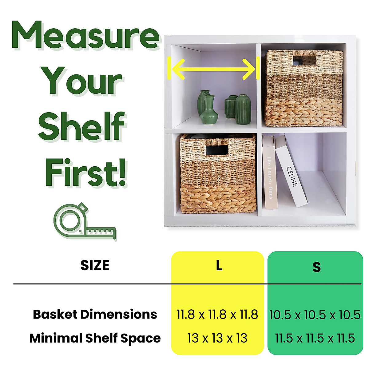 Chi An Home Set of 4 Wicker Cube Baskets + Pack 3 Lidded Hyacinth Basket