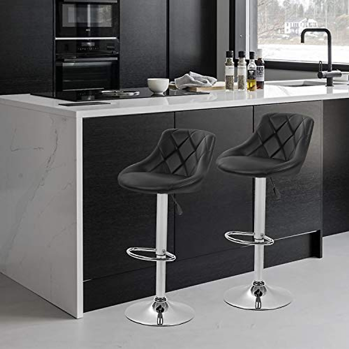 FDW Bar Stools Set of 2 Barstools Swivel Stool Height Adjustable Bar Chairs with Back PU Leather Swivel Bar Stool Kitchen Counter Stools Dining Chairs