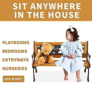 YRLLENSDAN Metal Patio Bench for Kid, 32in Wood Small Outdoor Bench Clearance Cute Children Bench Outside Bench Animals Back Garden Bench for Porch Lawn- Bronze