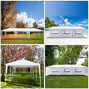 Simply-Me 10' x 30' Outdoor Canopy Tent White Wedding Gazebo Canopy Party Tent Practical Waterproof Tent with Brighter Windows,5 Removable Side Walls