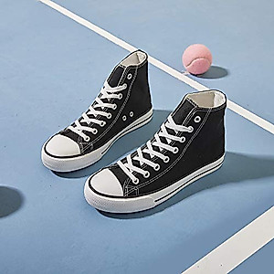 yageyan Womens High Top Canvas Sneakers Lace up Fashion Shoes for Women Casual Classic（Black,8）