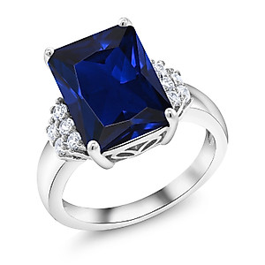 Gem Stone King 925 Sterling Silver Emerald Cut Gemstone Birthstone Engagement Ring | Emerald Cut 14X10MM | Wedding Anniversary Promise Ring For Women | Available In Size 5, 6, 7, 8, 9