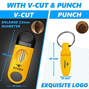 roygra Cigar Ashtray with Cigar Cutter Set, Handmade Gilt Ceramic Ashtray with Enlarge Guillotine, Enlarge V-Cut, Cigar Punch (Orange)