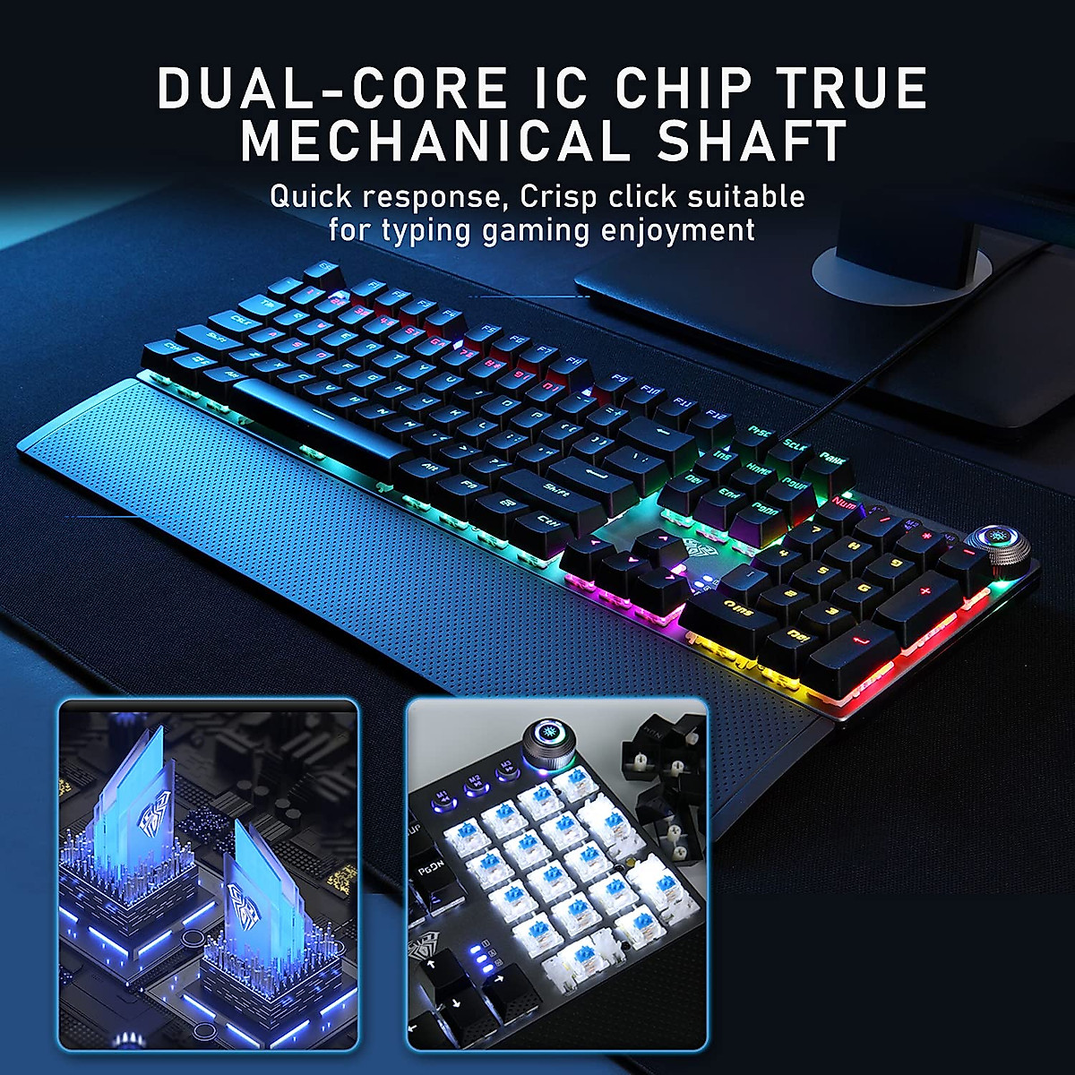 AULA Gaming Keyboard and Mouse Combo, F2088 Wired Mechanical Keyboard Black + SC100 Wireless Mouse Black + Mouse Pad, LED Keyboard Mouse Set
