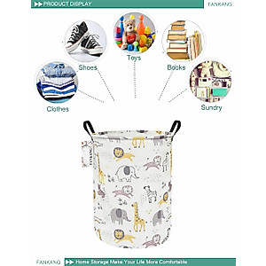 FANKANG Storage Basket, Nursery Hamper Canvas Laundry Basket Foldable with Waterproof PE Coating Large Storage Baskets for Kids Boys and Girls, Office, Bedroom, Clothes,Toys(Lovely Animals)