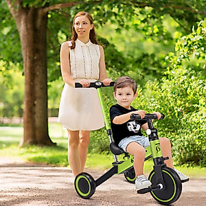 67i Tricycles for 1-3 Year Old Toddler Tricycle with Push Handle 1-3 Years Old Trikes for Toddlers Push Handle Kids Push Trike Toddler Bike Removable Pedals Adjustable Seat and Handle (Green)