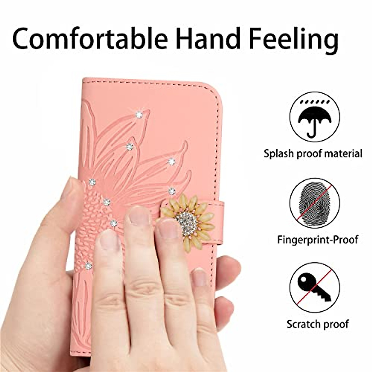 ONV Wallet Case for Samsung Galaxy Note 10 Plus - Glitter Shinny Sunflower Flip Leather Case Card Slot Shockproof Kickstand Magnetic Wrist Cover for Samsung Galaxy Note 10 Plus [HT] -Pink-T