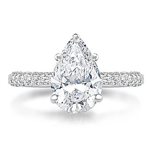 Bo.Dream 3ct Pear Shaped Cubic Zirconia CZ Engagement Rings For Women Platinum Plated Sterling Silver Size 7