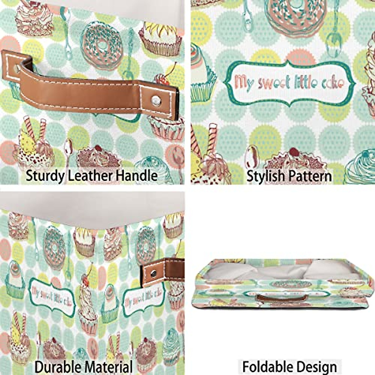 Cake Large Collapsible Storage Bins,Ice Cream Decorative Canvas Fabric Storage Boxes Organizer with Handles,Cube Square Baskets Bin for Home Shelves Closet Nursery Gifts