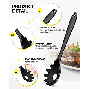 3 Pcs Silicone Kitchen Utensils Set, Soup Ladle-Pasta Fork-Slottede Spoon, Nonstick BPA Free High Heat Resistant Cooking Utensils for Mixing, Serving, Draining, Turning, Stirring