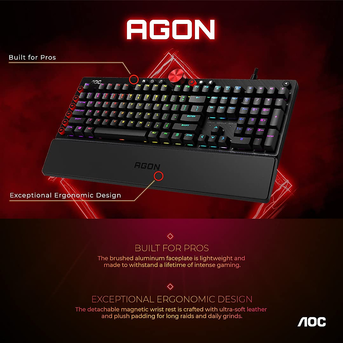 Agon Tournament-Grade RGB Gaming USB 2.0 Type-A Mechanical Keyboard, Cherry MX Blue Switches, NKRO, Dedicated Macro & Multimedia Buttons, Light FX Sync, G-Tools Software (AGK700)