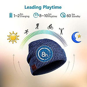 Bluetooth Beanie Hat Headphones Headset, Wireless Connection Siri Voice Control Built-in HD Stereo Speakers & Microphone, Knit Cap for Running, Outdoor Sports, Women Men (Blue)