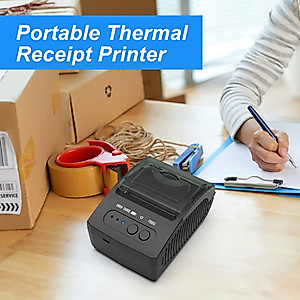 Receipt Printer,HXBER 58mm Portable Mini Thermal Receipt Printer USB & BT Connection 2 inches Wireless Printer with 1 Roll Paper Inside Compatible with iOS Android Windows for Restaurant Sales Retail