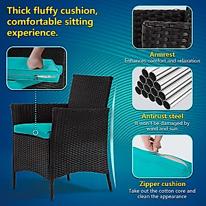 Ruesleag Patio Furniture Set 4 Piece Rattan Conversation Sets Patio Set Chairs with Thickened Cushions and Tempered Glass Table Outdoor Wicker Porch Furniture Random Arrangement for Yard or Backyard