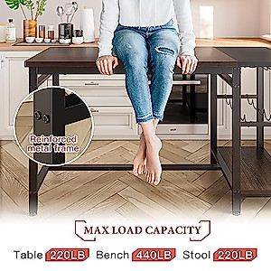 EnHomee Dining Table Set for 4, Kitchen Table and Chairs Set 4 Piece Dining Room Table Set with Wine Rack and Storage Shelf, Space-Saving Dinette Set for Small Space,Breakfast Nook, Espresso Brown