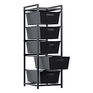 GangMei New 5 Drawers Storage Cart, Metal Removable Drawer Organizer Rack for Home Office Kitchen Hallway, Entryway, Closets (Black)…