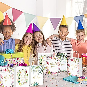 Whaline 16Pcs Thank You Gift Bags Floral Design Gift Bags with Handles Wedding Small Paper Bags for Business Shopping Boutique Gifts,Birthday Party,Baby Shower,Wedding Celebration,6.3 x 8.7 x 3.1in