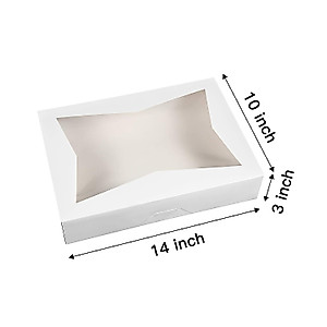 ONE MORE [15-Pack] 14 x10 x 3inch White Lock Corner Window Bakery Cookie Boxes, Large Paperboard Container with PVC Windows for Pie