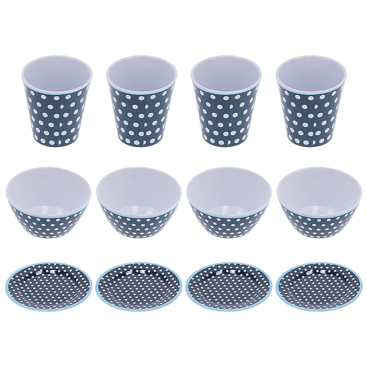 Topyond Premium Dark Blue Dot Dinnerware Set for Home and Restaurant,Service for 4(12Pcs),Includes Cups, Salad Bowls, and Plates - Elegant and Durable