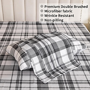 Mooreeke Queen Sheets, Queen Grey Plaid Bed Sheet Set with Deep Pocket Non-Slip Fitted Sheet, Checked Microfiber Bedding Sheets & Pillowcases