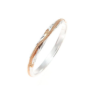 Arthur's Jewelry Sterling silver 925 2 tone pink rose gold plated 2mm Hawaiian scroll hand engraved ring band size 8.5