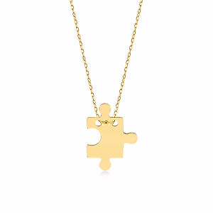 14k Real Gold Puzzle Piece Necklace for Women | Dainty Necklaces in 14k Gold | Puzzle Pendant Necklace | Women's Gold Jewelry | Gifts for Anniversary, 18"