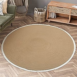 LOVSTORAGE Round Straw Floor Meditation Cushion, Hand Woven Jute Braided Rug Yoga Mat 120cm Natural Fiber Round Collection Round Natural Handmade Reversible Area Rugs for Living Room, Kitchen