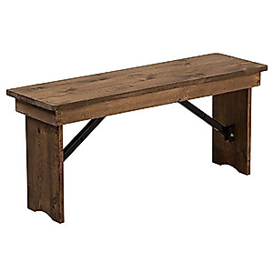 Flash Furniture Hercules Series 9' x 40" Rectangular Antique Rustic Solid Pine Folding Farm Table & Hercules 40" x 12" Antique Rustic,Solid Pine Folding Farm Bench