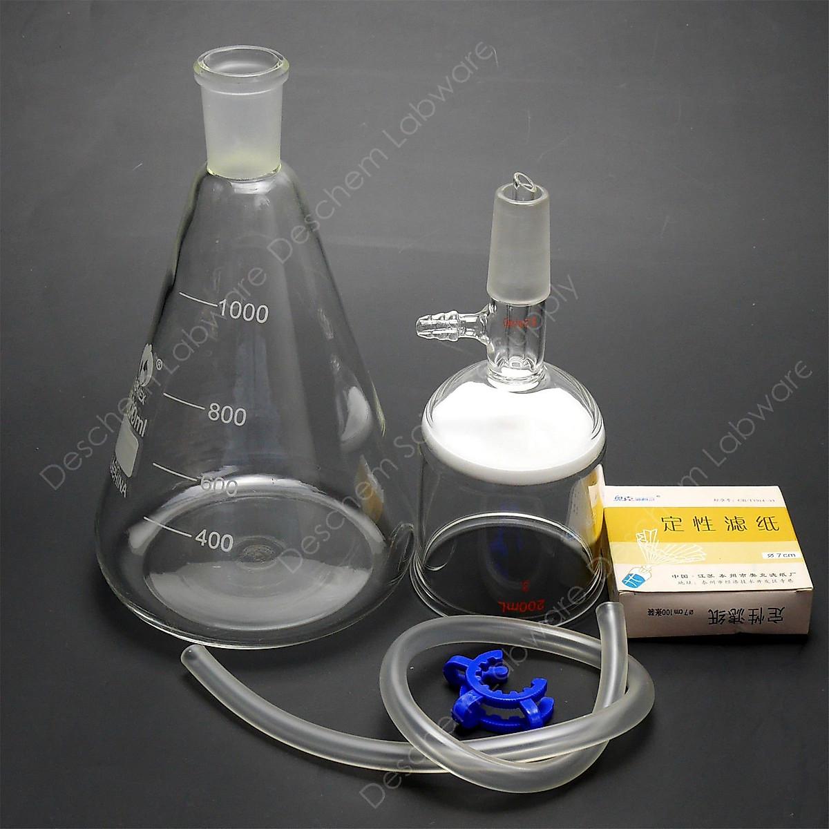 Deschem 1000ml,Suction Filtration Device,200ml Buchner Funnel,1L Erlenmeyer Flask,70mm Filter Paper