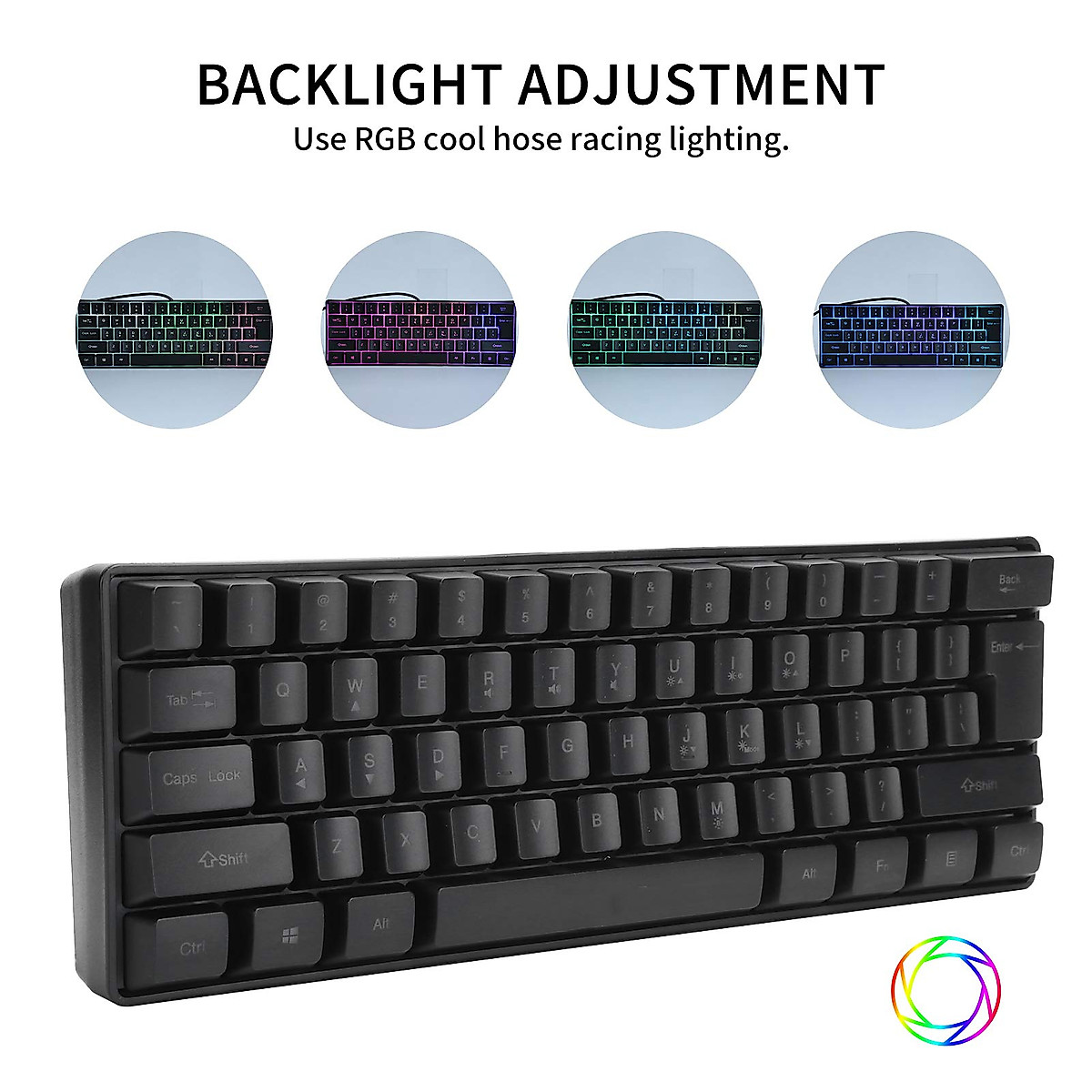 Garsentx RGB Backlit Gaming Keyboard, USB Wired Keyboard with 61 Keys, Easy Connect to Laptop and Desktop, for Home and Office Use, Plug and Play, Wear‑Resistant and Durable, Black