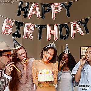 KatchOn, Happy Birthday Balloons - 16 Inch | Black and Rose Gold Happy Birthday Balloon for Happy Birthday Decorations | Black and Rose Gold Party Decorations | Black and Rose Gold Party Supplies