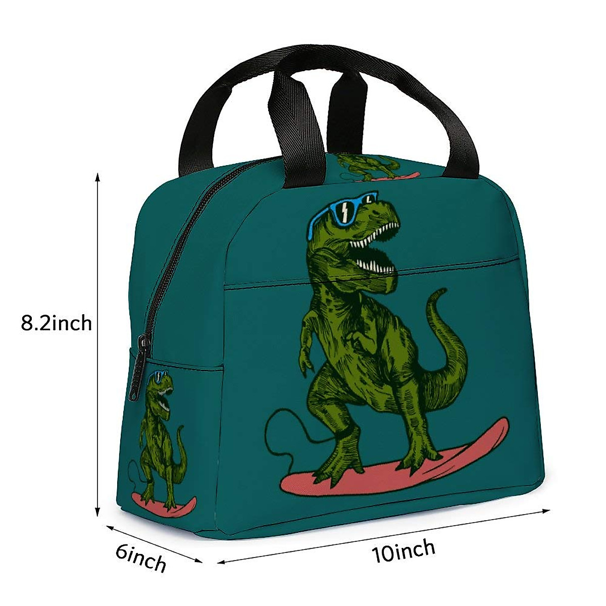 YCGRE Dinosaur Lunch Bag, Reusable Cute Lunch Box Insulated Kids Cooler Tote Bag Multi-functional School Lunch Container for Teen Boys Girls (Dark Cyan)