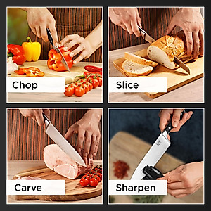 Wrenbury Professional Kitchen Knives Set of 3 German Grade - Sabatier Ultra Sharp Stainless Steel with Sharpener - Full Tang Chef Knife Set - All Purpose Utility Set