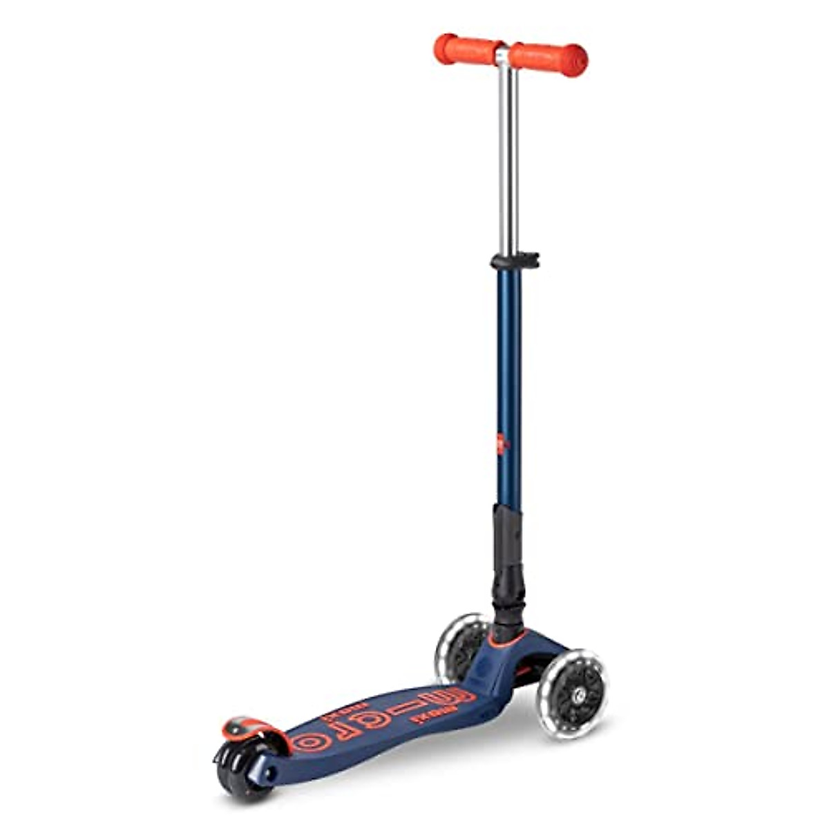 Micro Kickboard - Maxi Deluxe Foldable LED - Three Wheeled, Lean-to-Steer, Fold-to-Carry Swiss-Designed Micro Scooter for Kids with Motion-Activated Light-Up Wheels for Ages 5-12 (Blue)