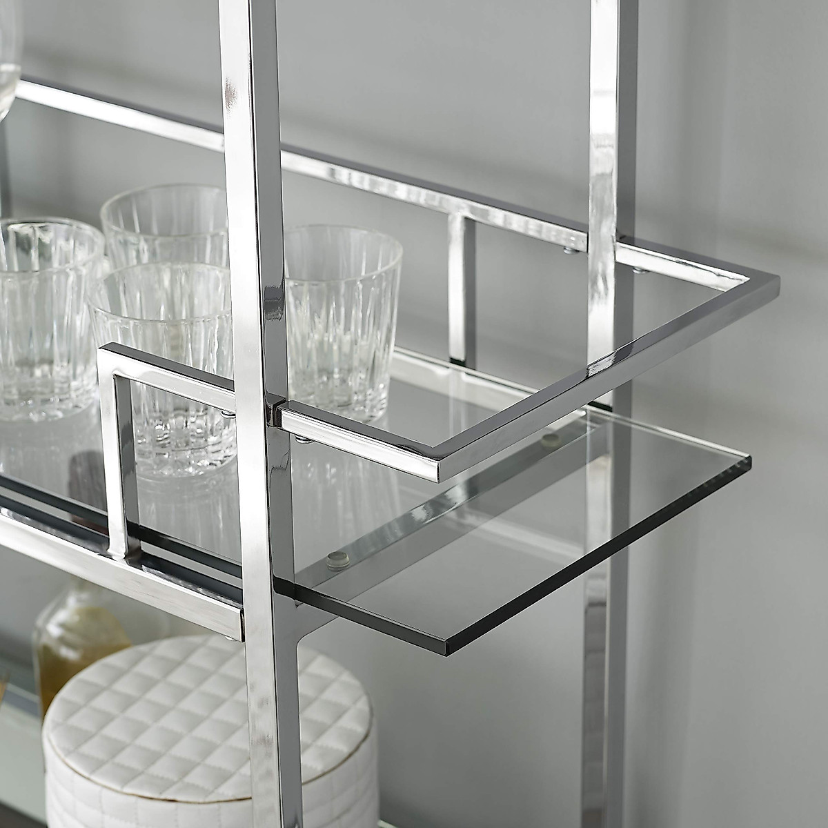 Crosley Furniture Aimee Bar with Paper Marble Top, Chrome Finish