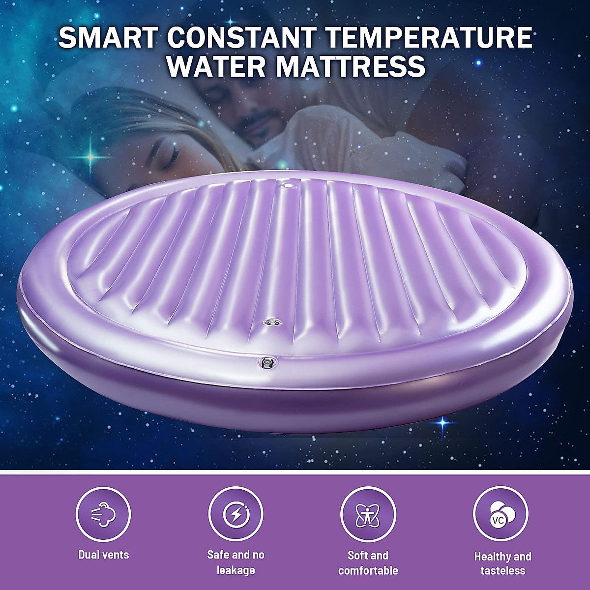 Round Water Bed Matresses - Purple Softside Waterbed Zero Pressure Water Bed Strong Bearing Suitable for The Elderly, Children, Adults (86.6inch, 50% Medium Wave)