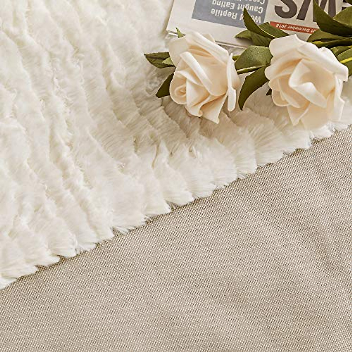 Simple&Opulence Super Soft Throw Blanket - 50 x 60 inch -Reversible Double Layers Microfiber Plush Fluffy Cozy Chic Shaggy Shabby Cuddly for Home Décor Couch Ottomans (Cream)